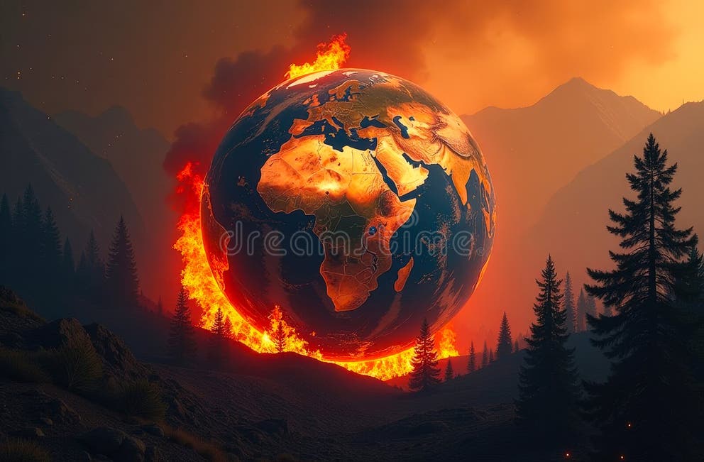 Earth Globe on Fire with Wildfire Fire in Climate Change, the Earth is ...
