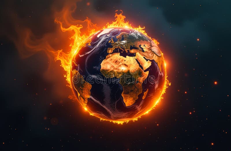Earth Globe on Fire with Wildfire Fire in Climate Change, the Earth is ...