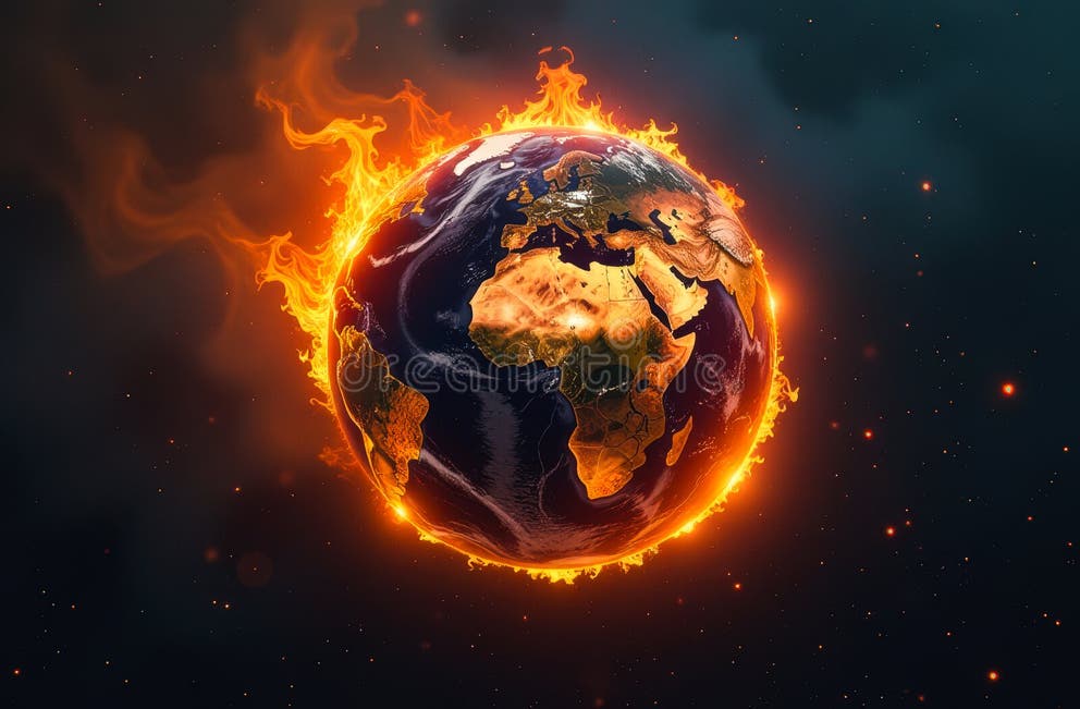 Earth Globe on Fire with Wildfire Fire in Climate Change, the Earth is ...