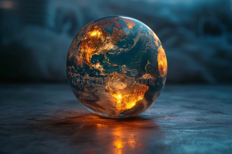 Glowing Earth Globe on Shiny Surface. Generative AI Stock Illustration ...