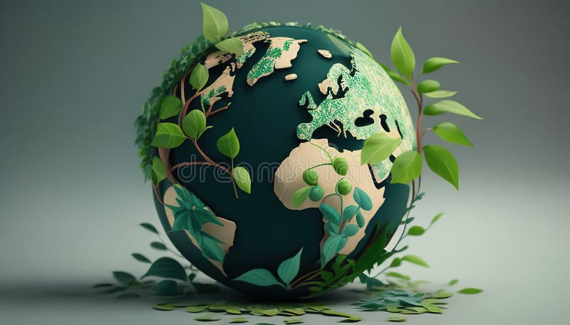 Earth Globe with Green Leaf Pattern, Representing Eco-consciousness and ...