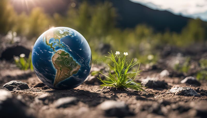 Earth Globe on Ground with Flower Stock Illustration - Illustration of ...