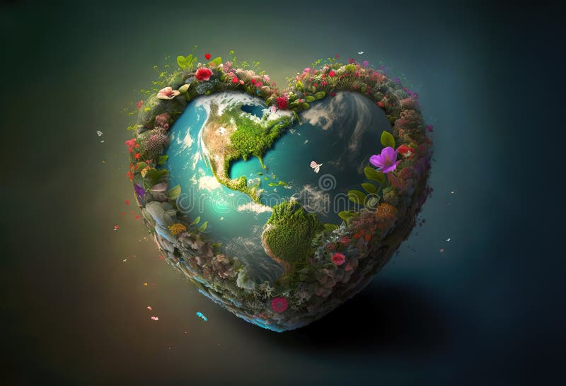 Earth Globe in Heart Shape, Love and Care for Earth Day. . Generative ...