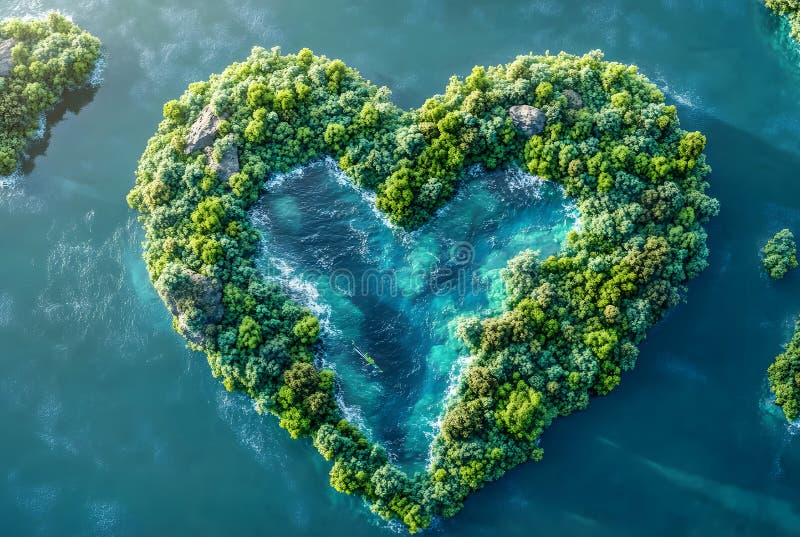 Earth Globe Heart Shaped Ocean Lush Green Forest Stock Photo - Image of ...