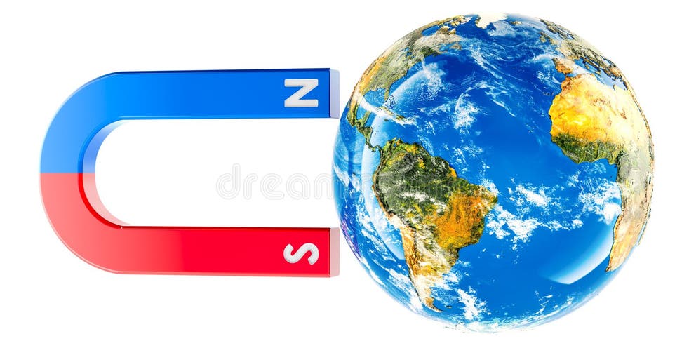 Earth Globe with Horseshoe Magnet, 3D Rendering Stock Illustration ...