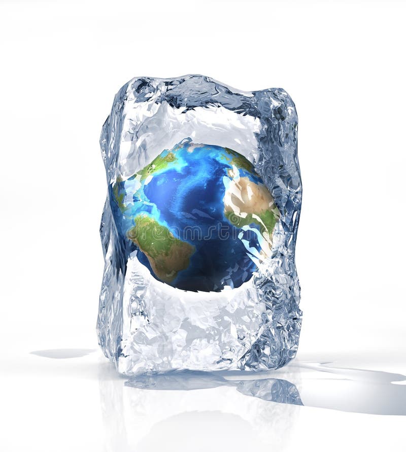 Earth Globe into an Ice Brick on a White Surface. Stock Illustration ...