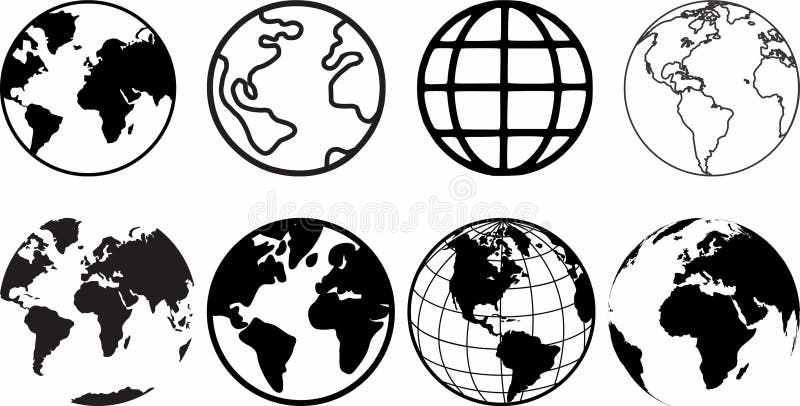 Earth Globe Icon Set Collection Stock Vector - Illustration of network ...