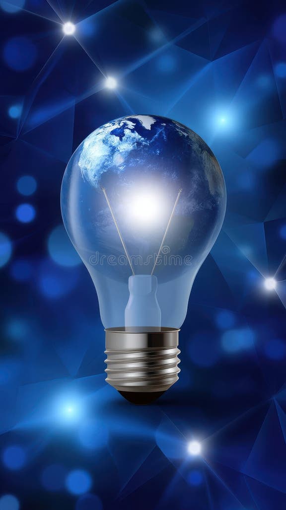 Earth Globe Inside Light Bulb Shining Bright with Innovation and Global ...