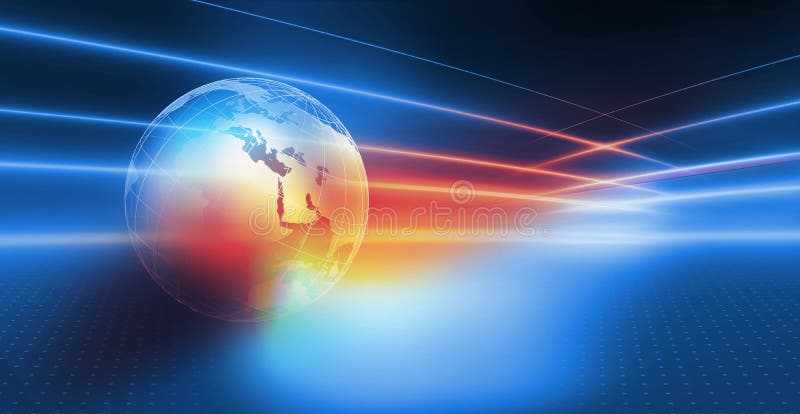 Earth Globe Inside Studio Space with Transferring Lines, Digital World ...