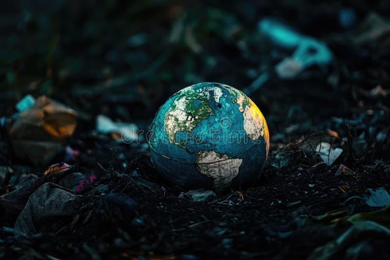Earth Globe in a Landfill of Plastic Waste and Garbage. Environmental ...