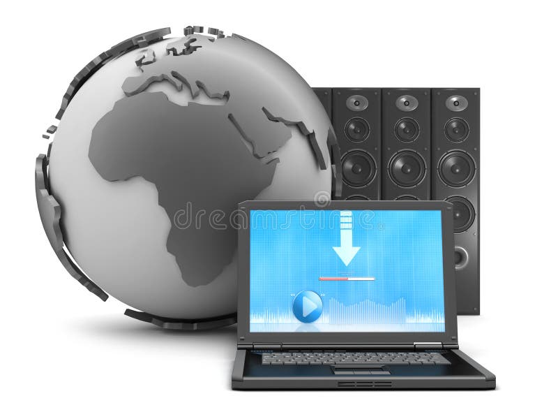 Earth Globe, Laptop and Large Sound System Stock Illustration ...