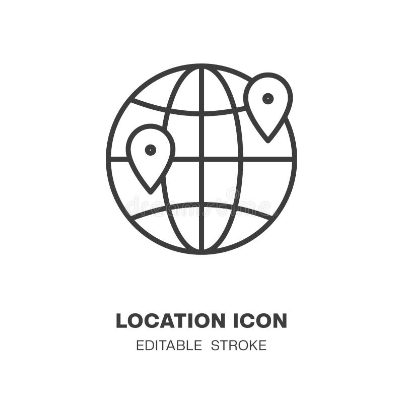 Earth Globe Location Icon, Navigation Icon Line Art Design, Editable ...