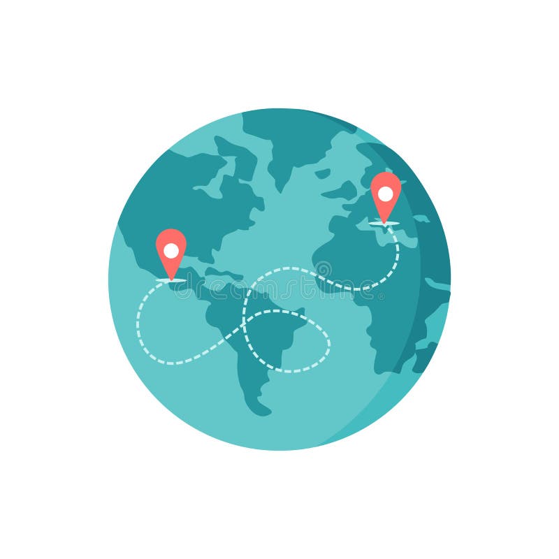 Earth Globe with Location Map Pin Pointer Journey Destination, Vector ...