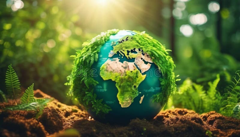 Earth Globe Made of Grass in the Forest. Stock Illustration ...