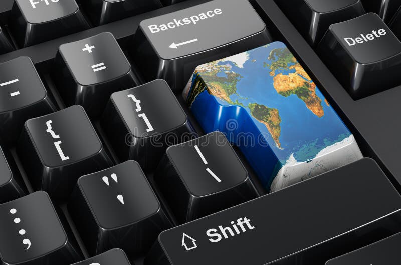Earth Globe Map Texture Painted on Computer Keyboard. 3D Rendering ...
