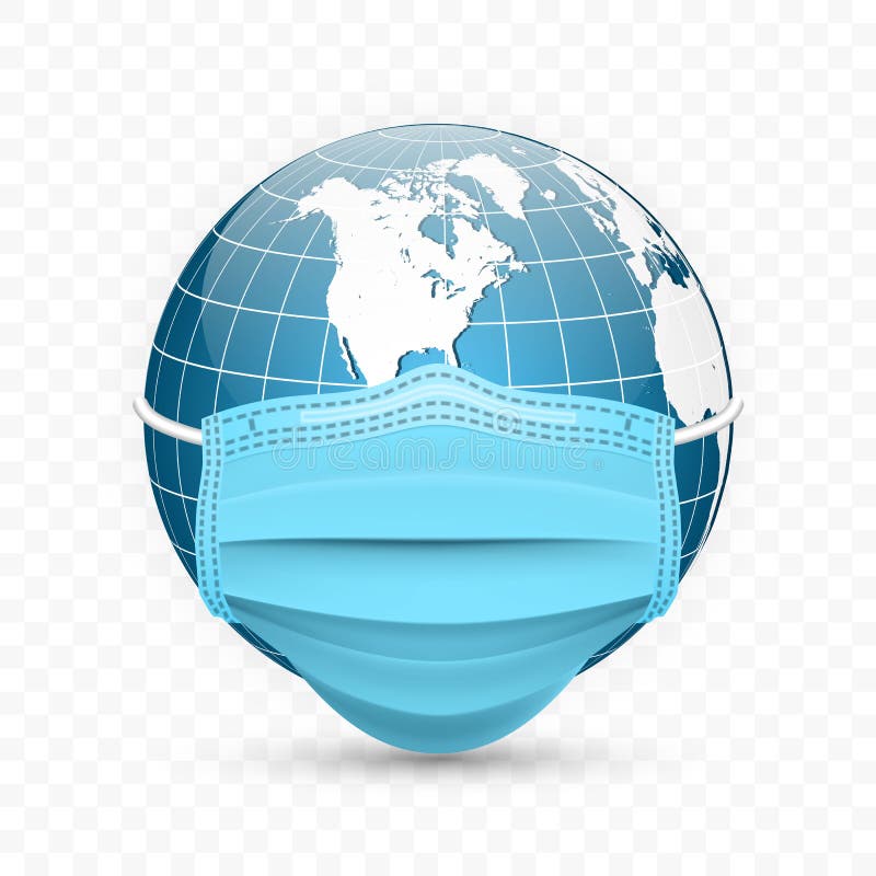Earth Globe in Medical Face Mask. World Map Set Stock Vector ...