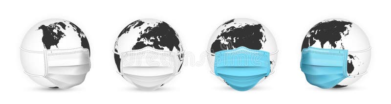 Earth Globe in Medical Face Mask. World Map Set Stock Vector ...