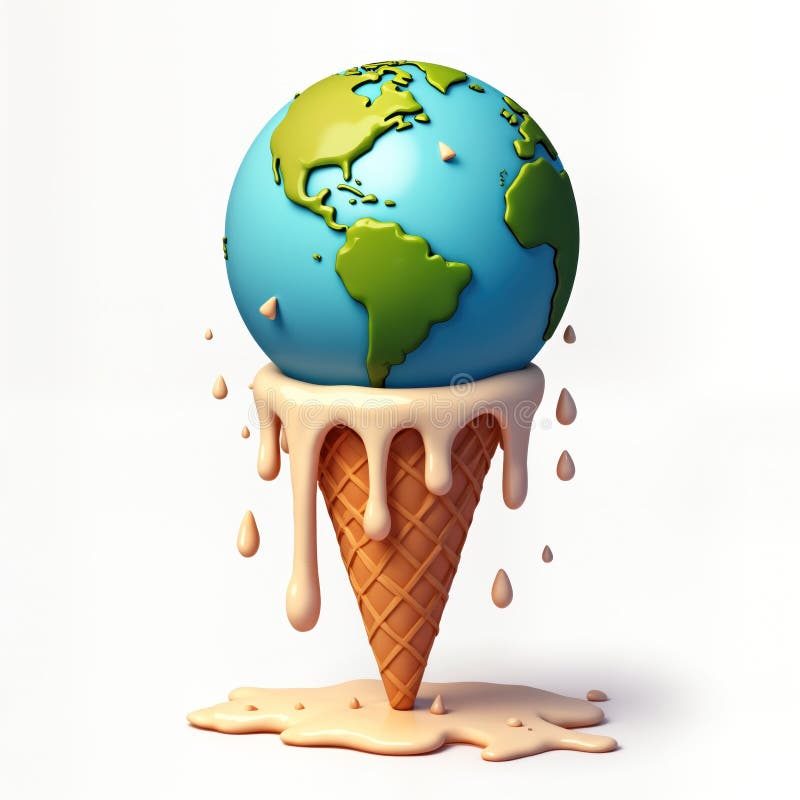 The Globe, the Globe Melts and Flows, Water Flows Down, on a White ...