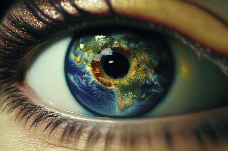 Earth Globe in Multicolor Human Eye. Ai Generative. Stock Photo - Image ...