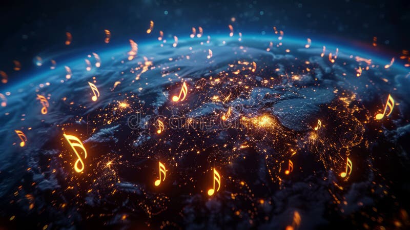 Earth Globe with Musical Notes Around Stock Photo - Image of orbit ...