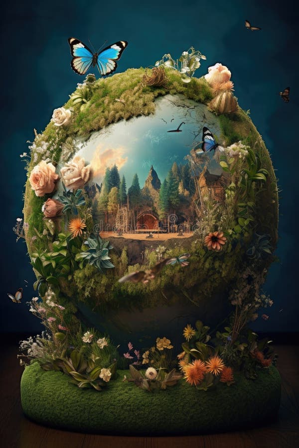 Earth Globe with Nature Elements Surrounding Stock Image - Image of ...
