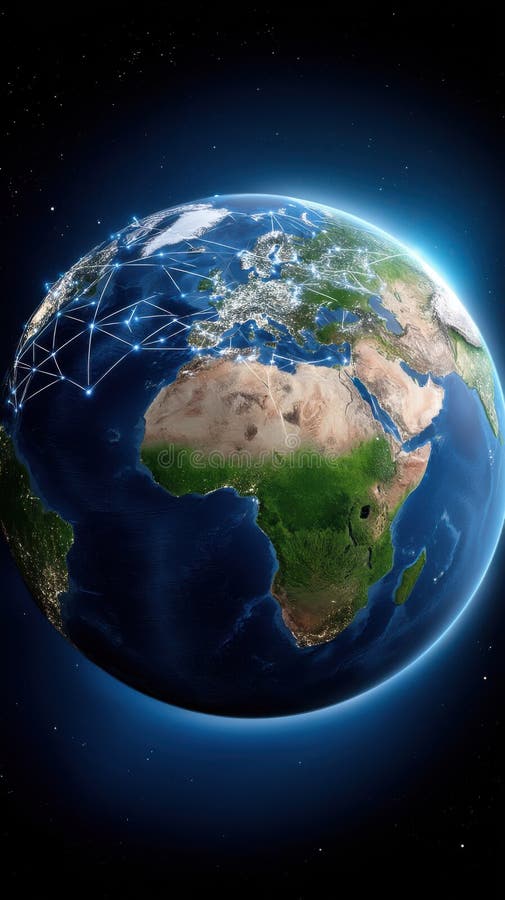 Earth Globe with Network Connections in Space, Global Communication ...