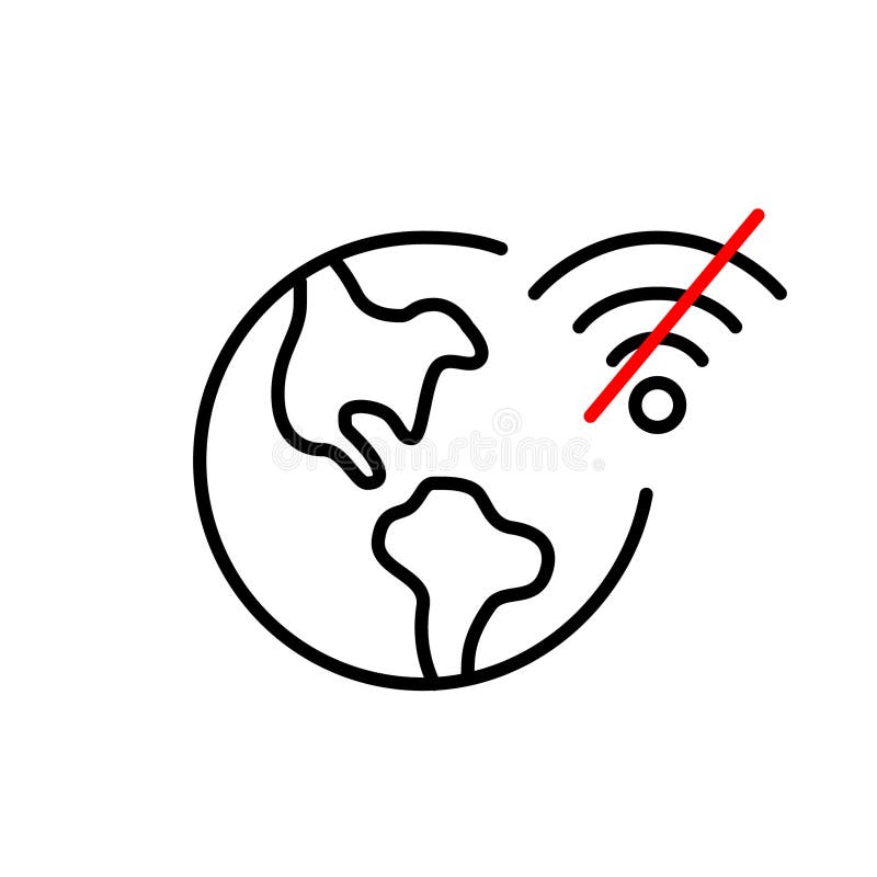 Earth Globe with No Internet Symbol. Pixel Perfect, Editable Stroke ...