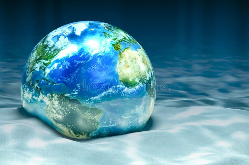 Earth Globe on Ocean Bottom Underwater, 3D Rendering Stock Illustration ...