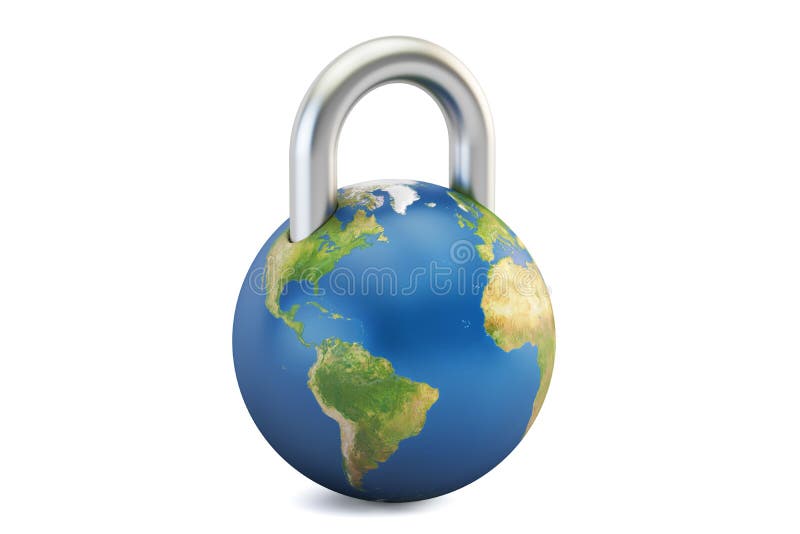 Globe and Padlock Isolated on White Background. 3D Illustration Stock ...