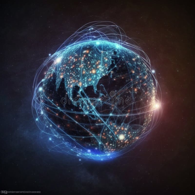 Earth Globe Passing Wires Digital Communication Stock Illustration ...