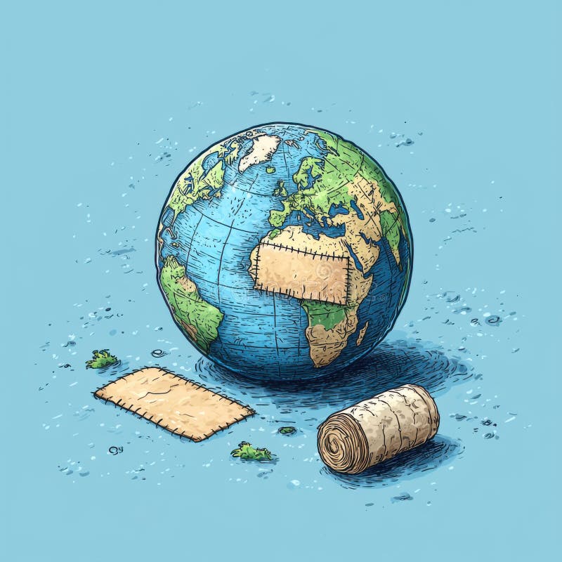 Earth Globe with Patches and Band Aids, Symbolizing Healing and Care ...