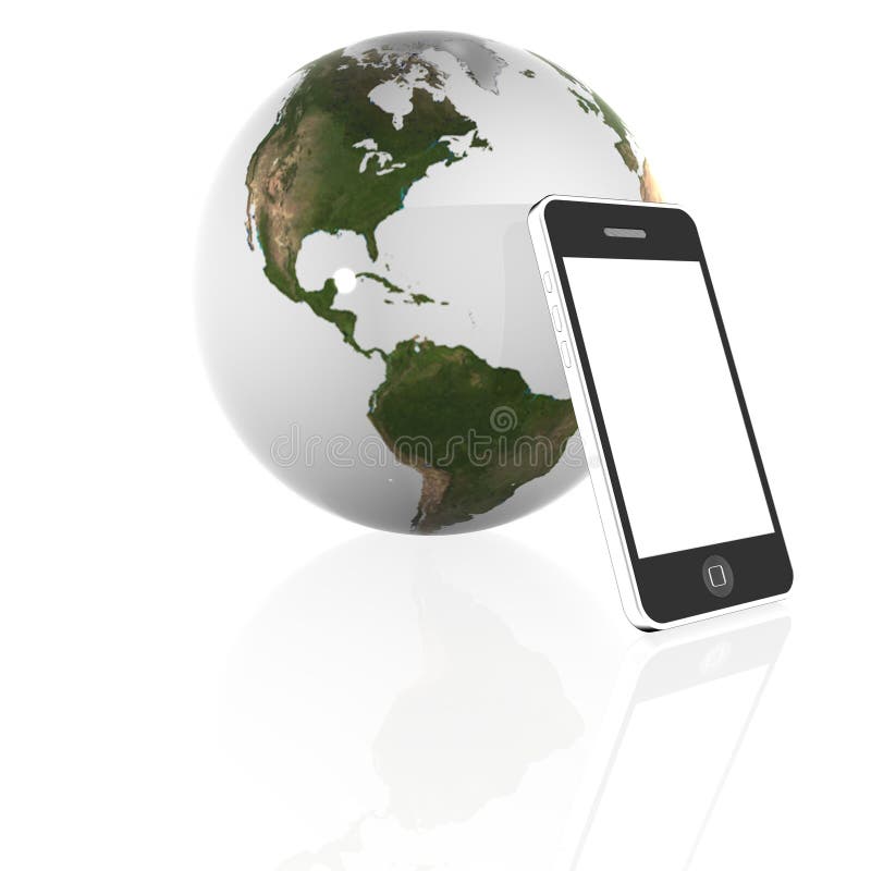 Earth Globe With Mobile Phone Stock Illustration - Illustration of ...