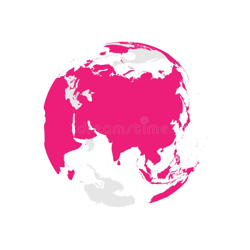 Earth Globe with Pink World Map. Focused on Asia. Flat Vector ...