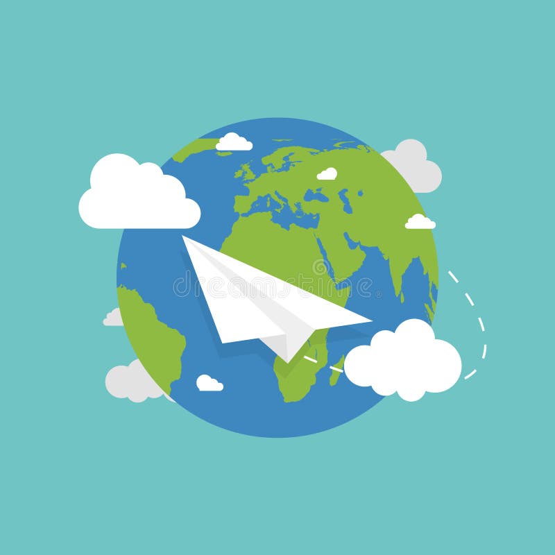 Earth Globe with Plane. Earth in Flat Style. Plane Flying. Earth Stock ...