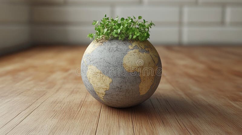 Earth Globe Planter with Sprout Stock Illustration - Illustration of ...