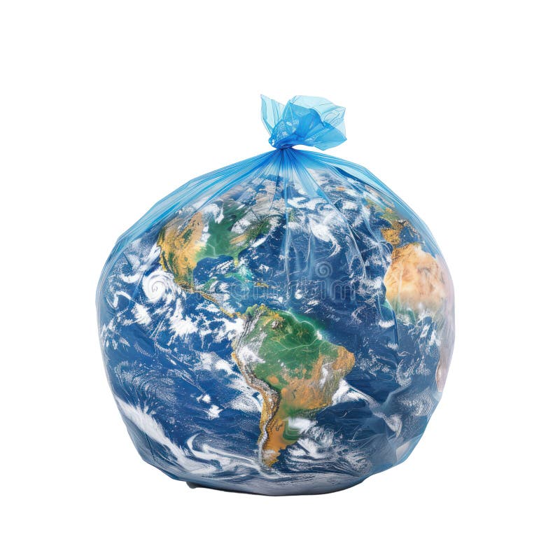 Earth Globe in a Plastic Trash Bag Side View Isolate Stock Photo ...