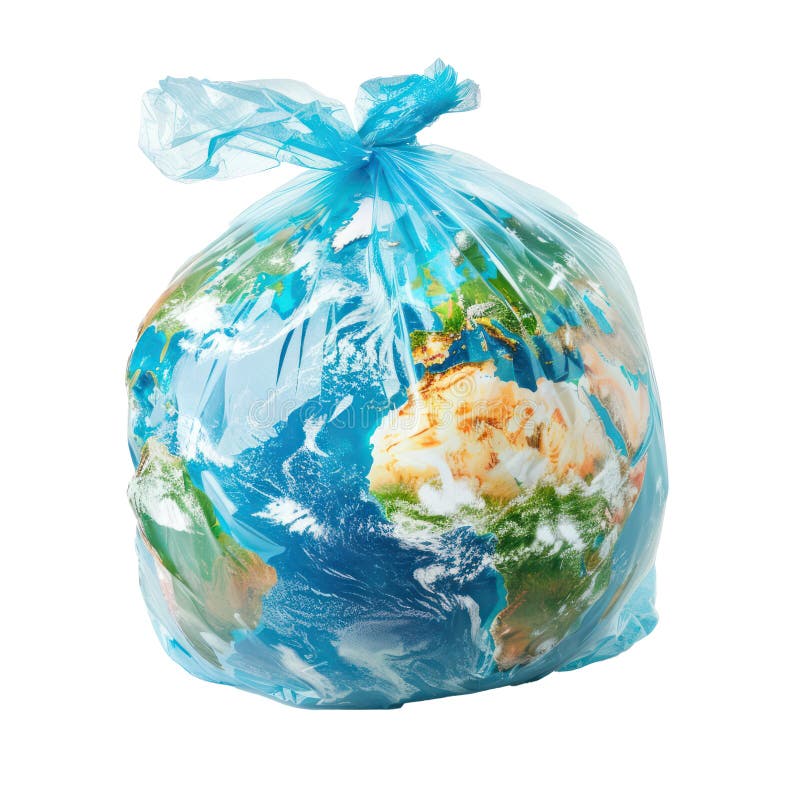 Earth Globe in a Plastic Trash Bag Side View Isolate Stock Image ...