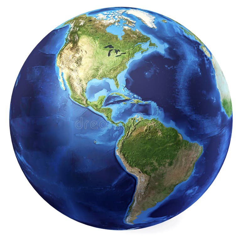Earth Globe, Realistic 3 D Rendering. Americas View. (Source Map Stock ...