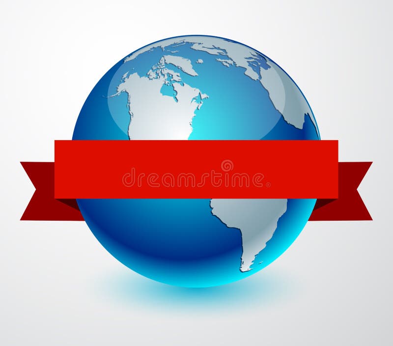 Vector Illustration Of Earth Globe With Red Ribbon Stock Vector ...