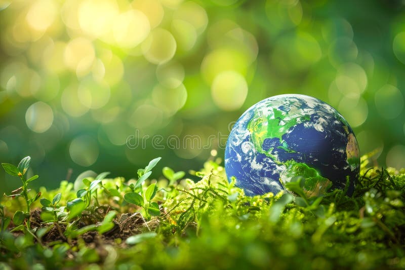 Earth Globe Resting on Green Moss in a Forest, Environment Concept ...