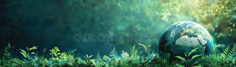 Earth Globe Resting in Lush Green Foliage Stock Illustration ...