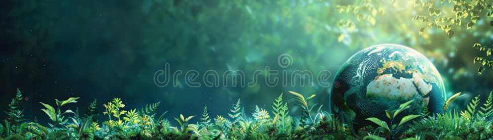 Earth Globe Resting in Lush Green Foliage Stock Illustration ...