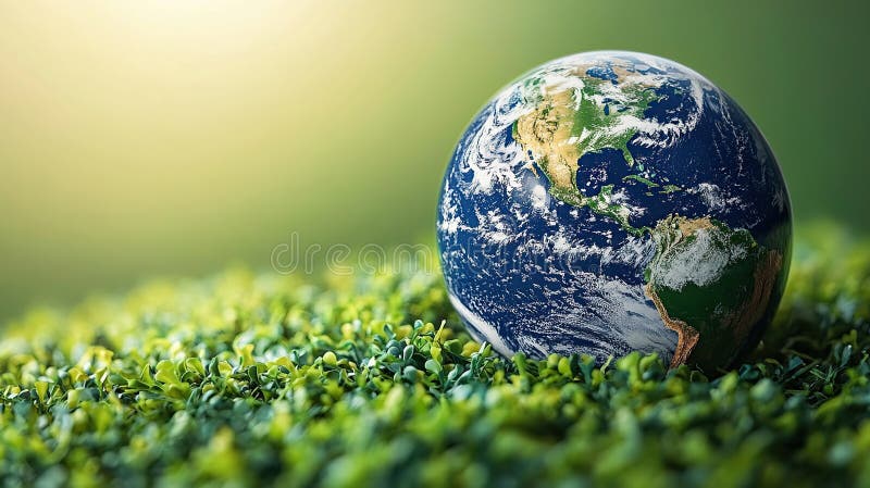 Earth Globe Resting on Vibrant Green Grass, Symbolizing Environmental ...