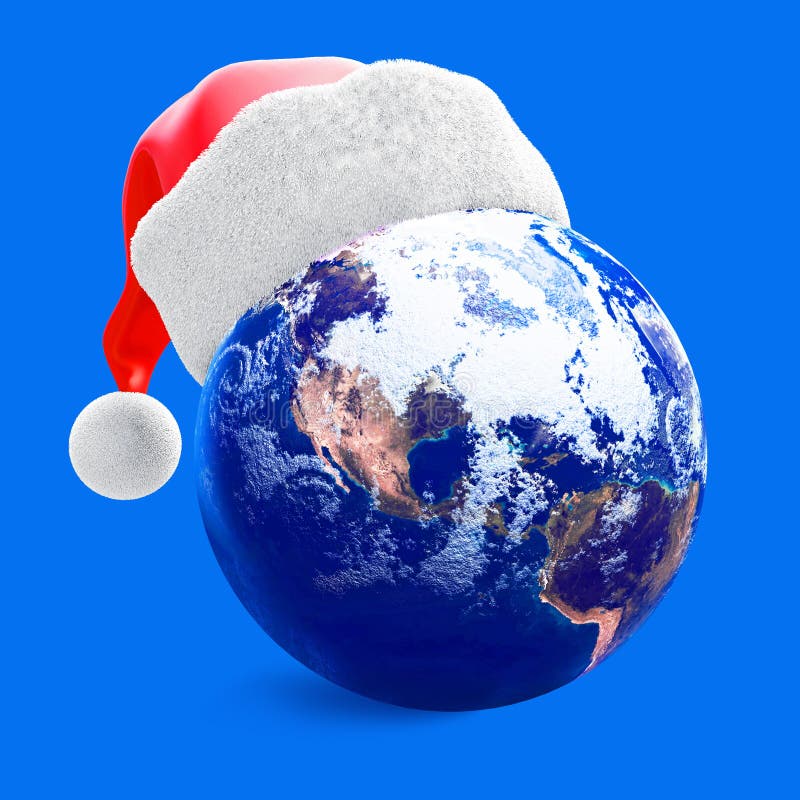 Earth globe and santa hat stock illustration. Illustration of world ...