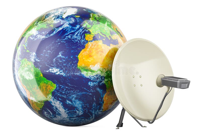 Earth Globe with Satellite Dish and Satellite Modem. Global Satellite ...
