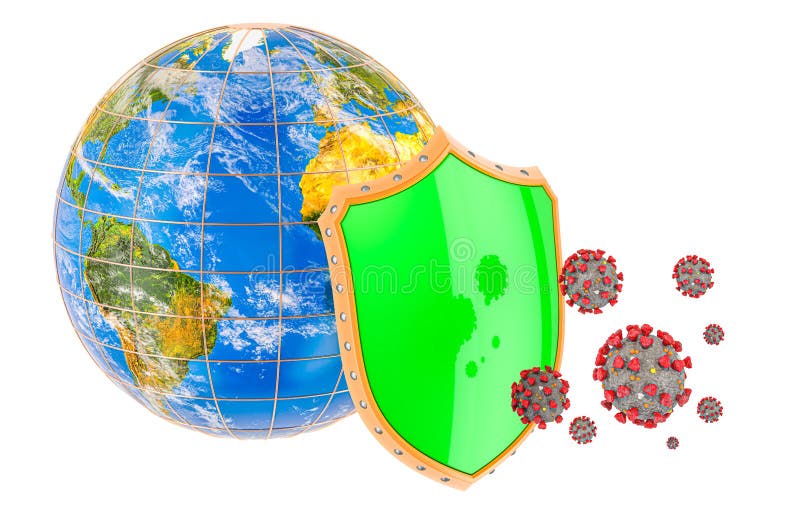 Earth Globe with Shield. Protection of Earth Globe from Coronavirus ...