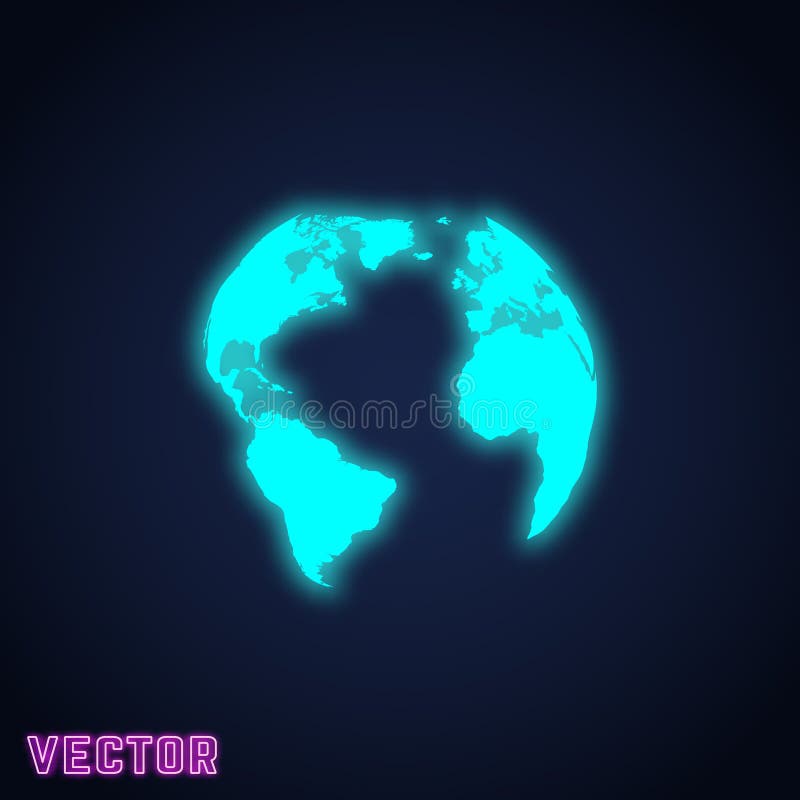 Earth Globe Sign Neon Light Design Stock Vector - Illustration of ...