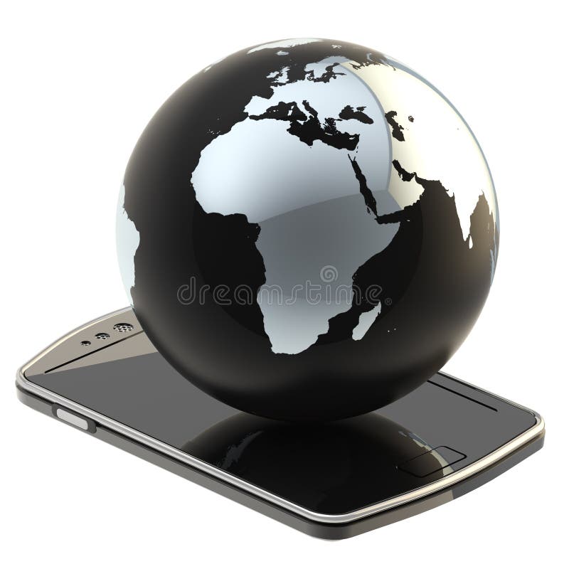 Earth Globe on Smart Phone Screen Isolated Stock Illustration ...
