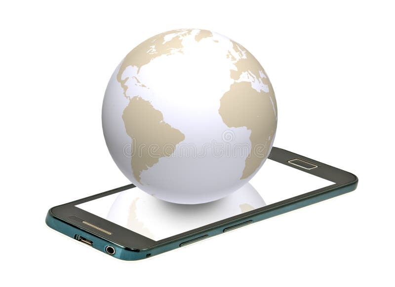 Earth Globe and Smart Phone in Space Closeup Stock Illustration ...