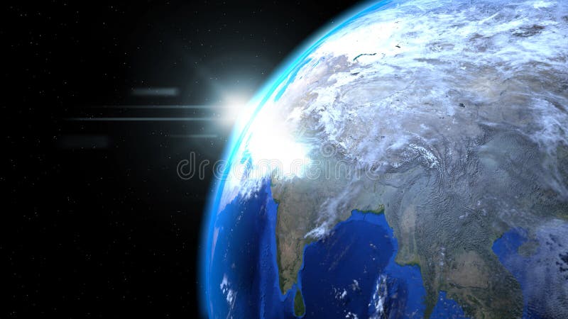 Earth Globe from Space with Sun and Clouds, Close Up, Showing in Stock ...